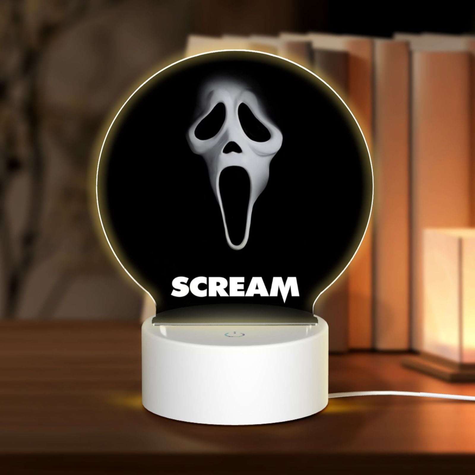 Scream Ghostface Round Acrylic Night Light USB Cable LED Lamp Base with ...