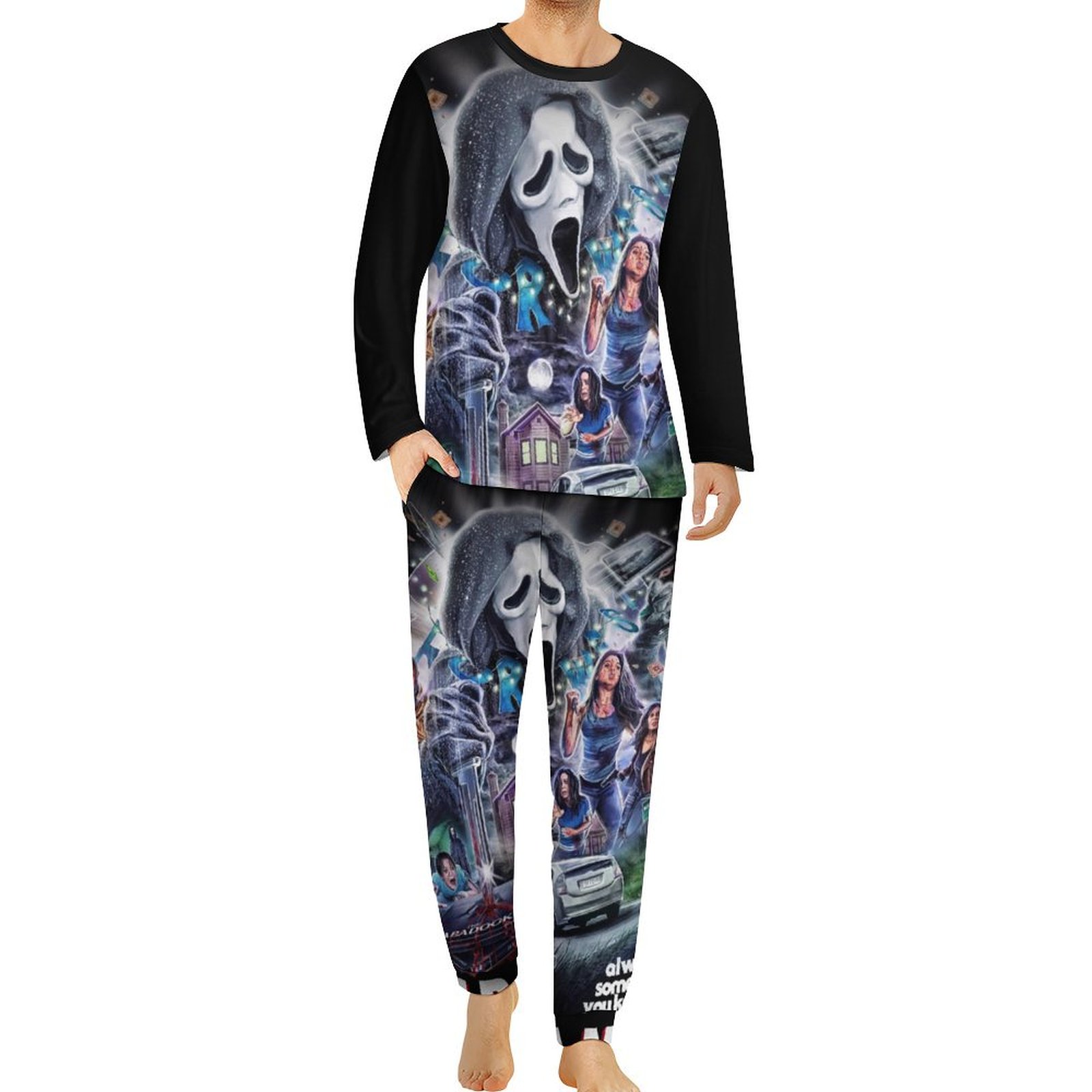 Scream Horror Ghostface Killer Men's Pajama Set Long Sleeve Crew Neck T ...
