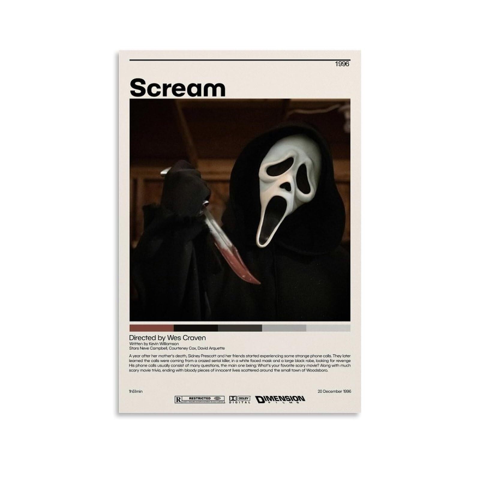 Scream Minimalist Movie Poster Vintage Poster 90s Canvas Wall Art Room ...
