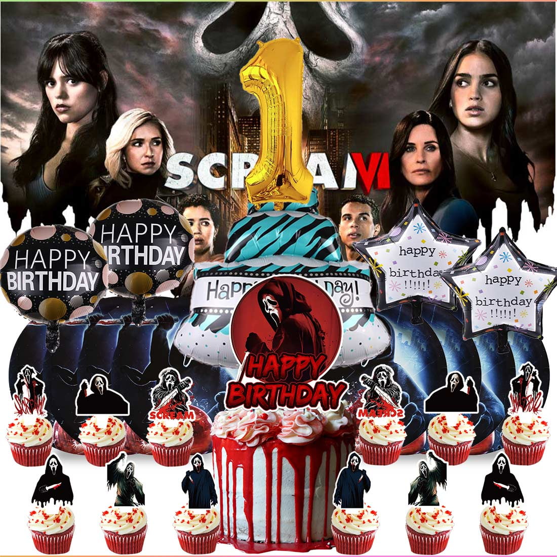 Scream Movie 1st Tableware Balloons Cake Toppers Backdrop Banner ...