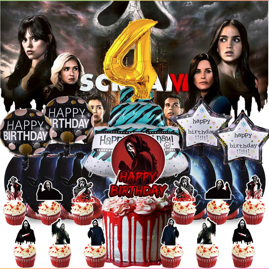 Scream Movie 4th Tableware Balloons Cake Toppers Backdrop Banner ...