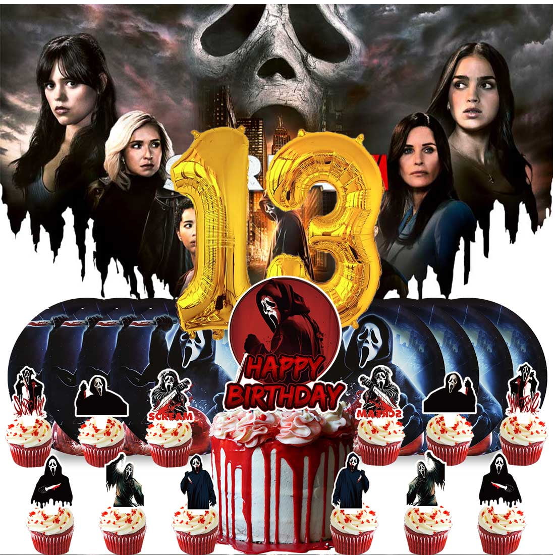 Scream Movie Balloons Party Supplies 13th Decor Tableware Birthday Cake ...