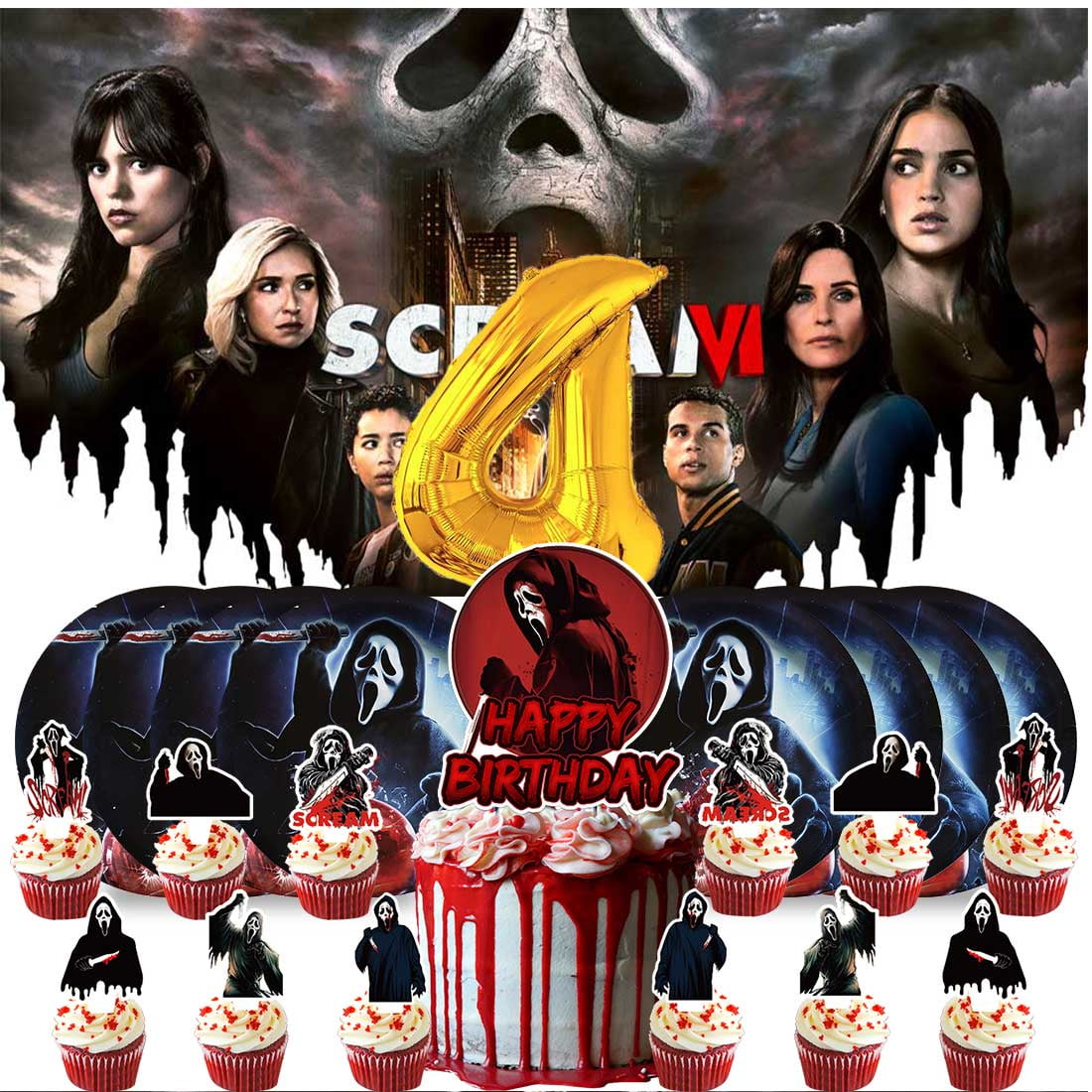Scream Movie Balloons Party Supplies 4th Decor Tableware Birthday Cake ...