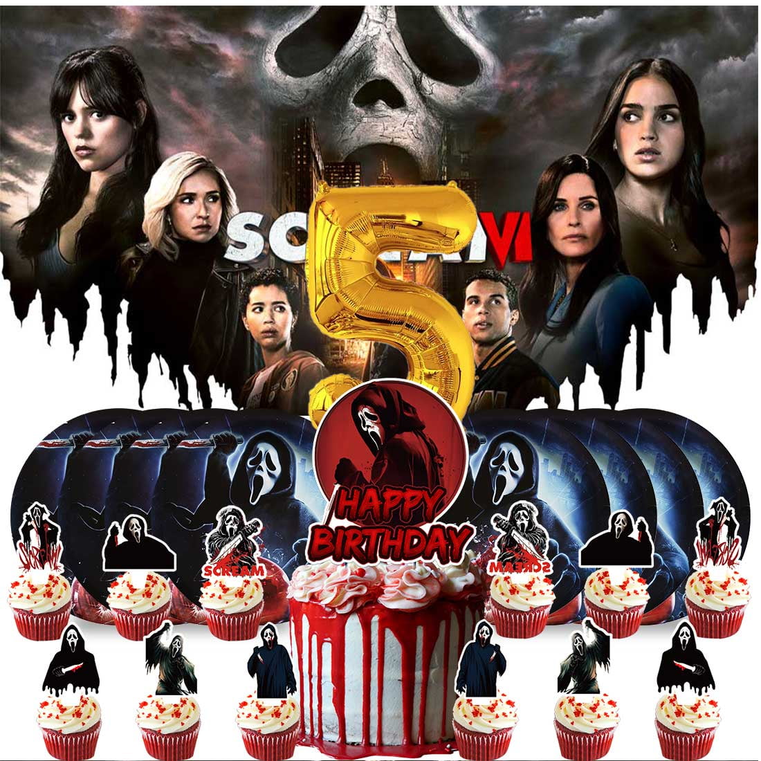 Scream Movie Balloons Party Supplies 5th Decor Tableware Birthday Cake ...