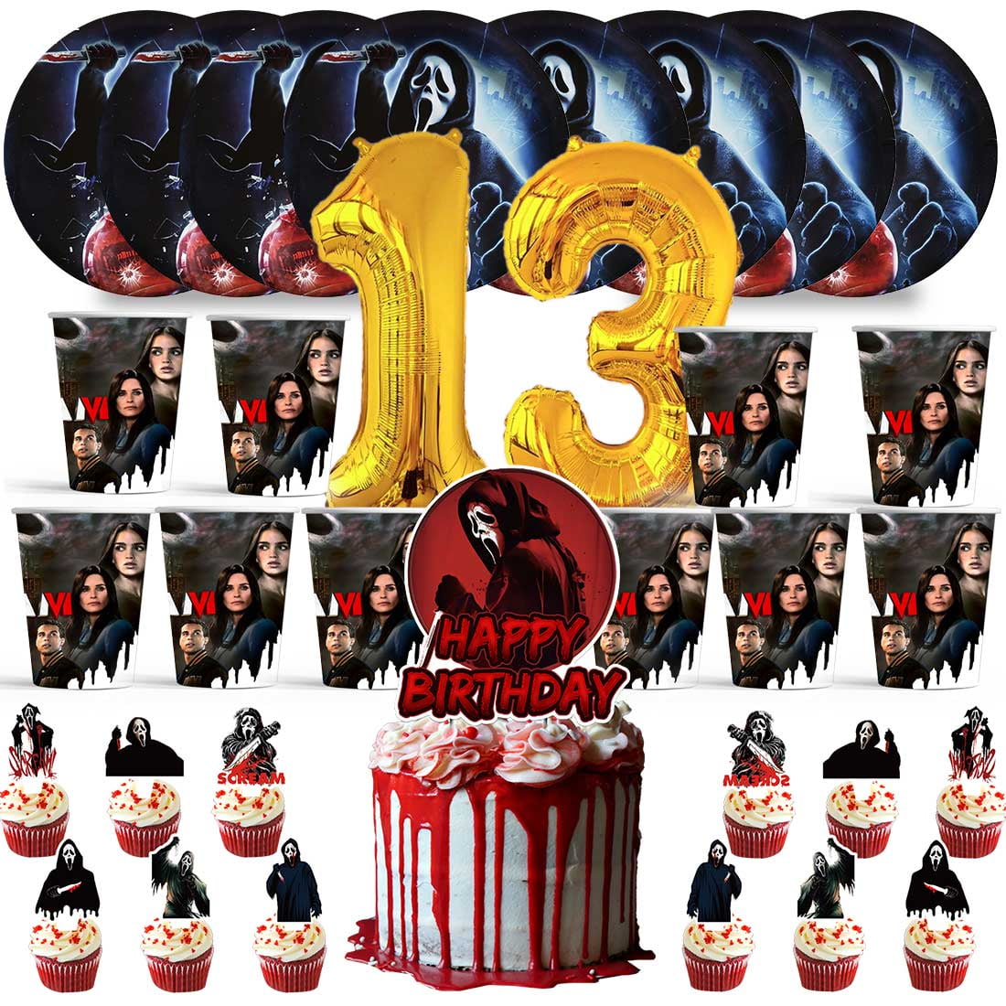 Scream Movie Birthday 13th Cups Party Supplies Plates Fans Decorations ...