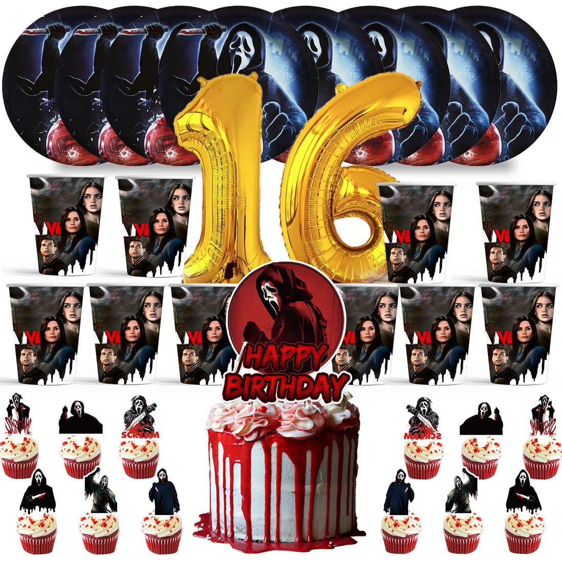 Scream Movie Birthday 16th Cups Party Supplies Plates Fans Decorations ...