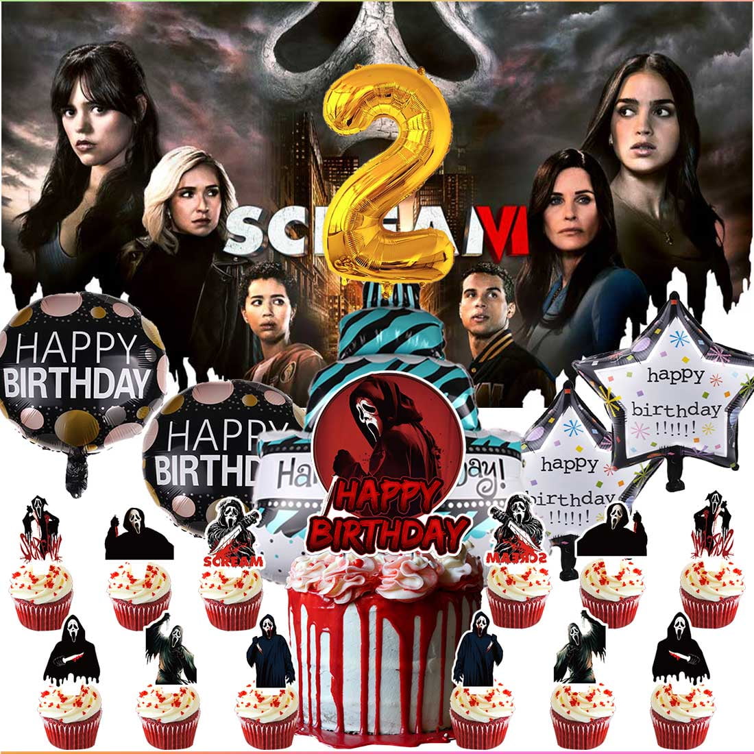 Scream Movie Party Supplies Decor 2nd Kit Balloons Birthday Cake Topper ...