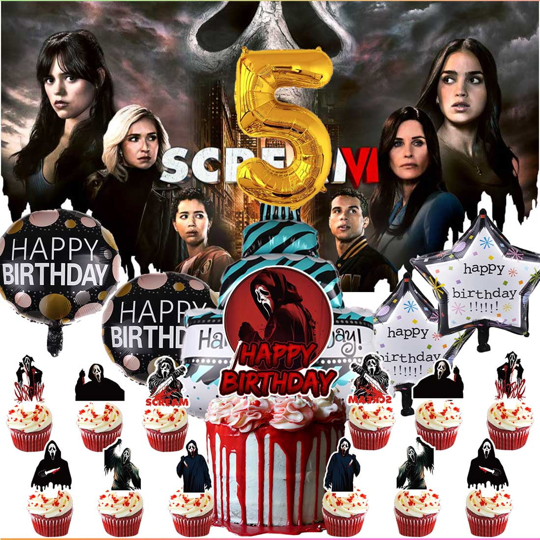 Scream Movie Party Supplies Decor 5th Kit Balloons Birthday Cake Topper ...
