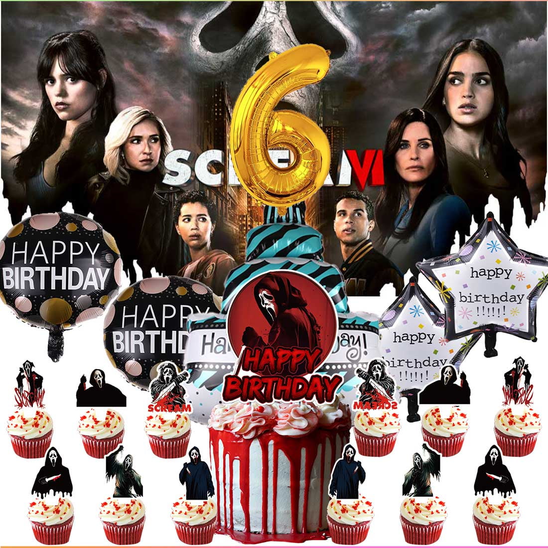 Scream Movie Party Supplies Decor 6th Kit Balloons Birthday Cake Topper ...