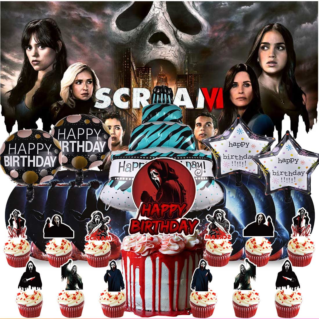 Scream Movie Supplies Plates Decoration Backdrop Banner Birthday Decor ...