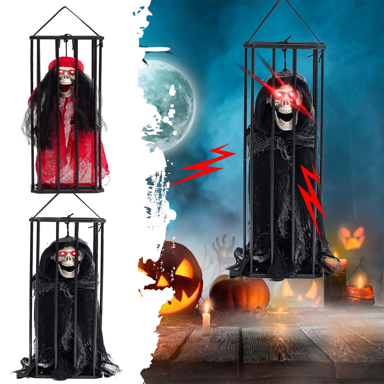 Screaming Animated Halloween Decorations, Animated Skull Ghost Hanging ...