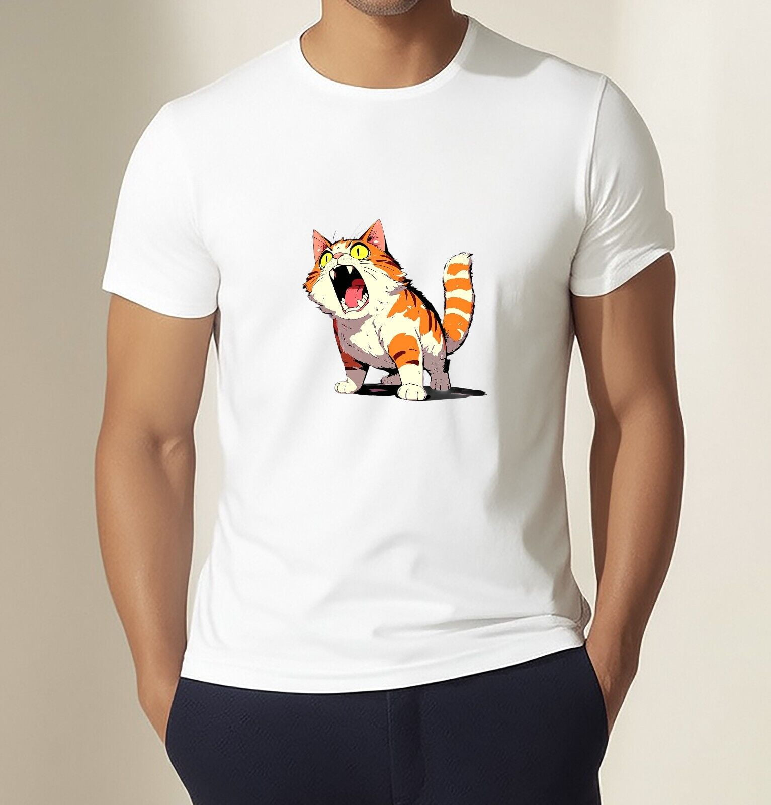 Screaming Cartoon Cat T-Shirt Hilarious Orange Tabby Graphic Tee Unisex ...
