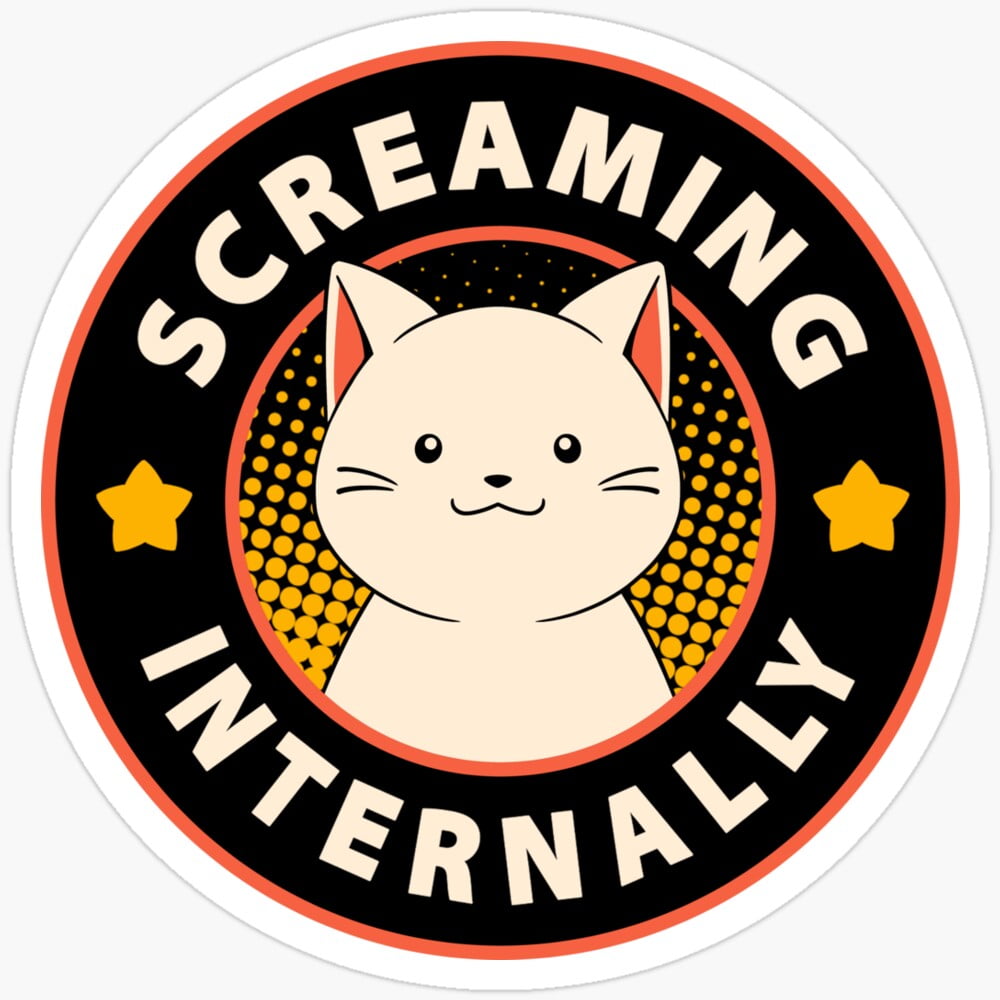 Screaming Internally Cute Cat Sticker Phone Decal Water Bottle Stickers ...