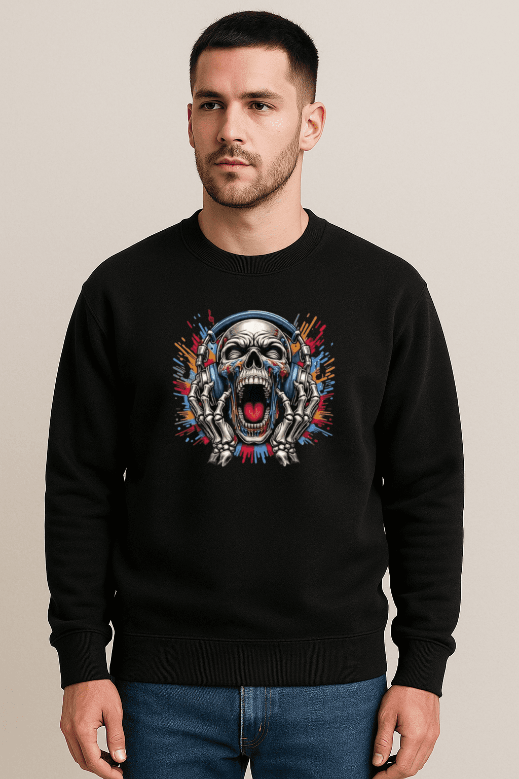 Screaming Monster with Headphones Sweatshirt Fun Music Retro Inspired ...