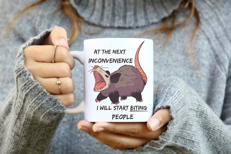 Screaming Possum - White Coffee Mug, Funny Opossum Mug, Weird Possum ...