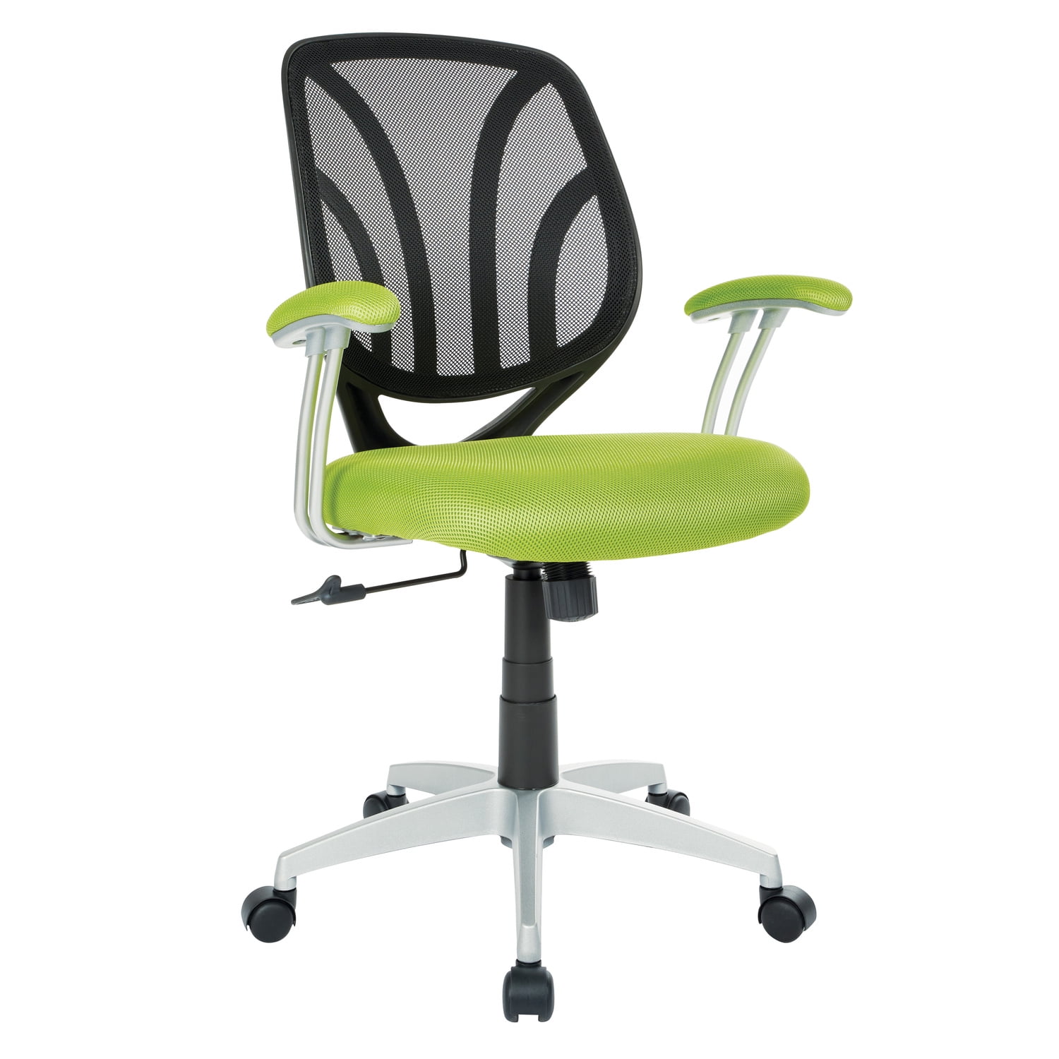 Screen Back Chair with Green Mesh Fabric and Silver Coated Arms and ...