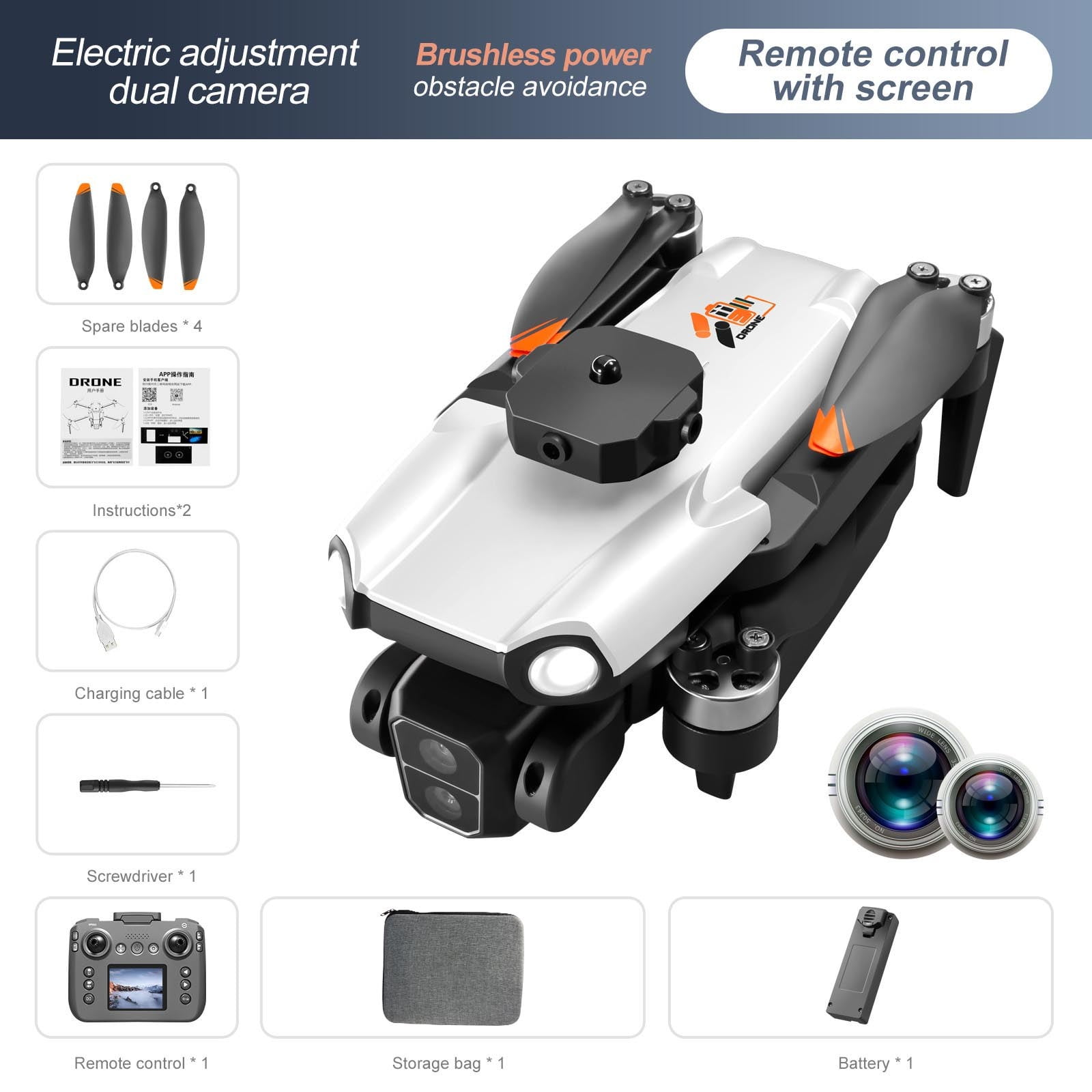 Screen Control Brushless Drone Quadcopter with Camera for Adults HD ...