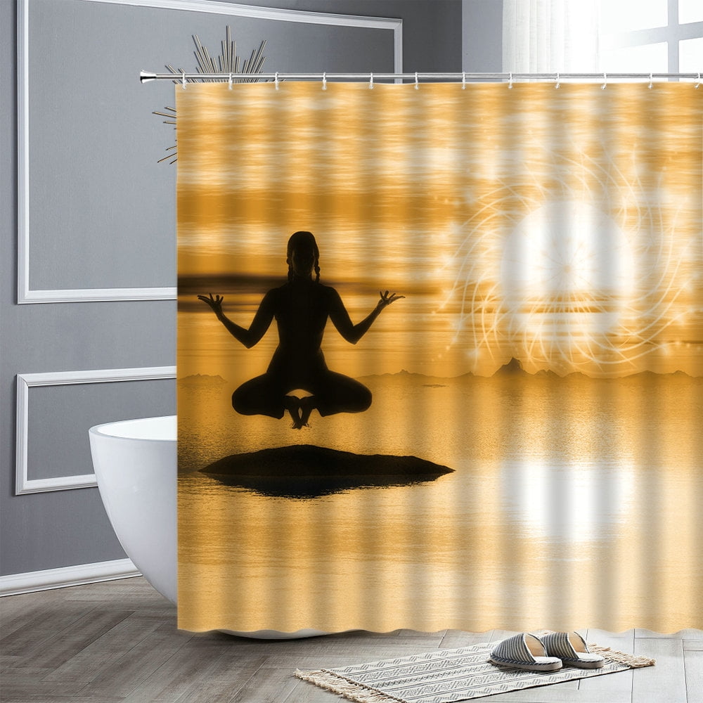 Screen Decor Bath Curtains Bathroom Waterproof 3D Sunset Yoga Dancing ...