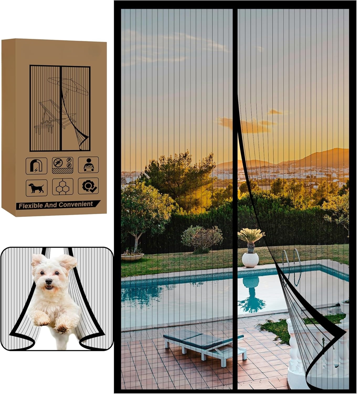 Screen Door Mesh with Magnet Mosquito Screen Doors Magnetic Black Fits ...