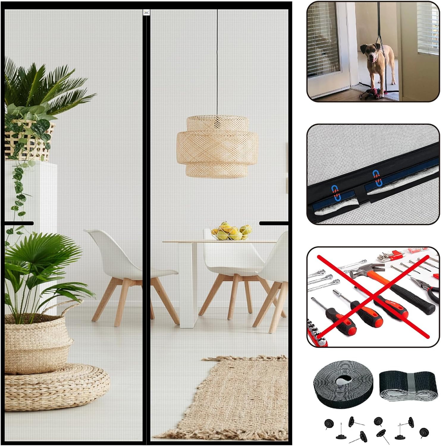 Screen Door Mesh Magnetic Closure 48 x 96 inch, Self Closing Fiberglass ...