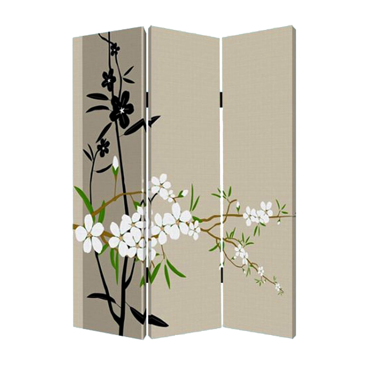 3 Panel Foldable Canvas Screen with Plum Blossom Print , Multicolor ...