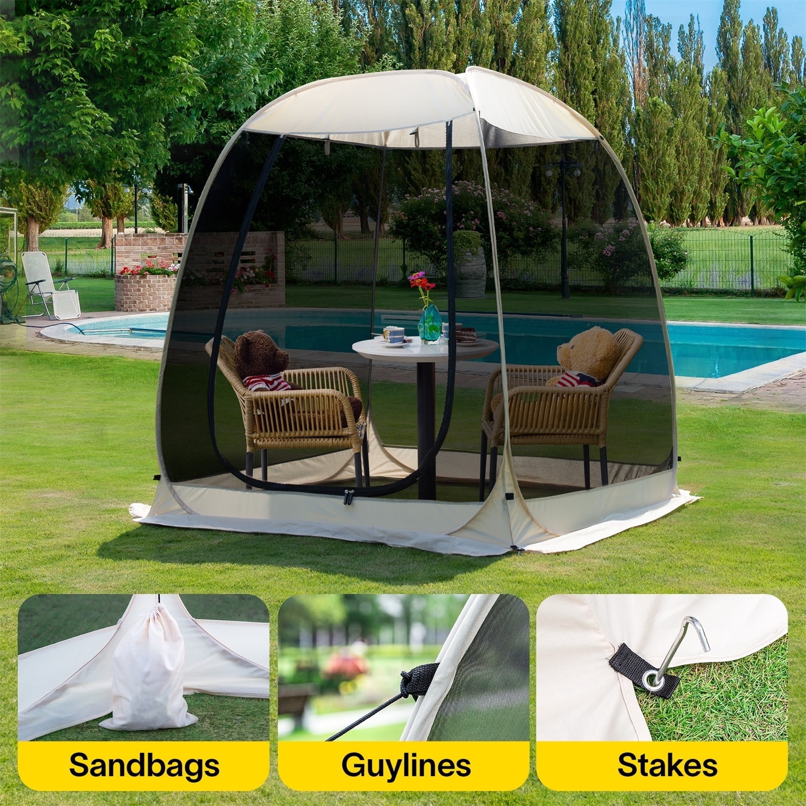 Alvantor Pop Up Screen Room Tent, 6x6 ft, Beige, with Mosquito Netting ...