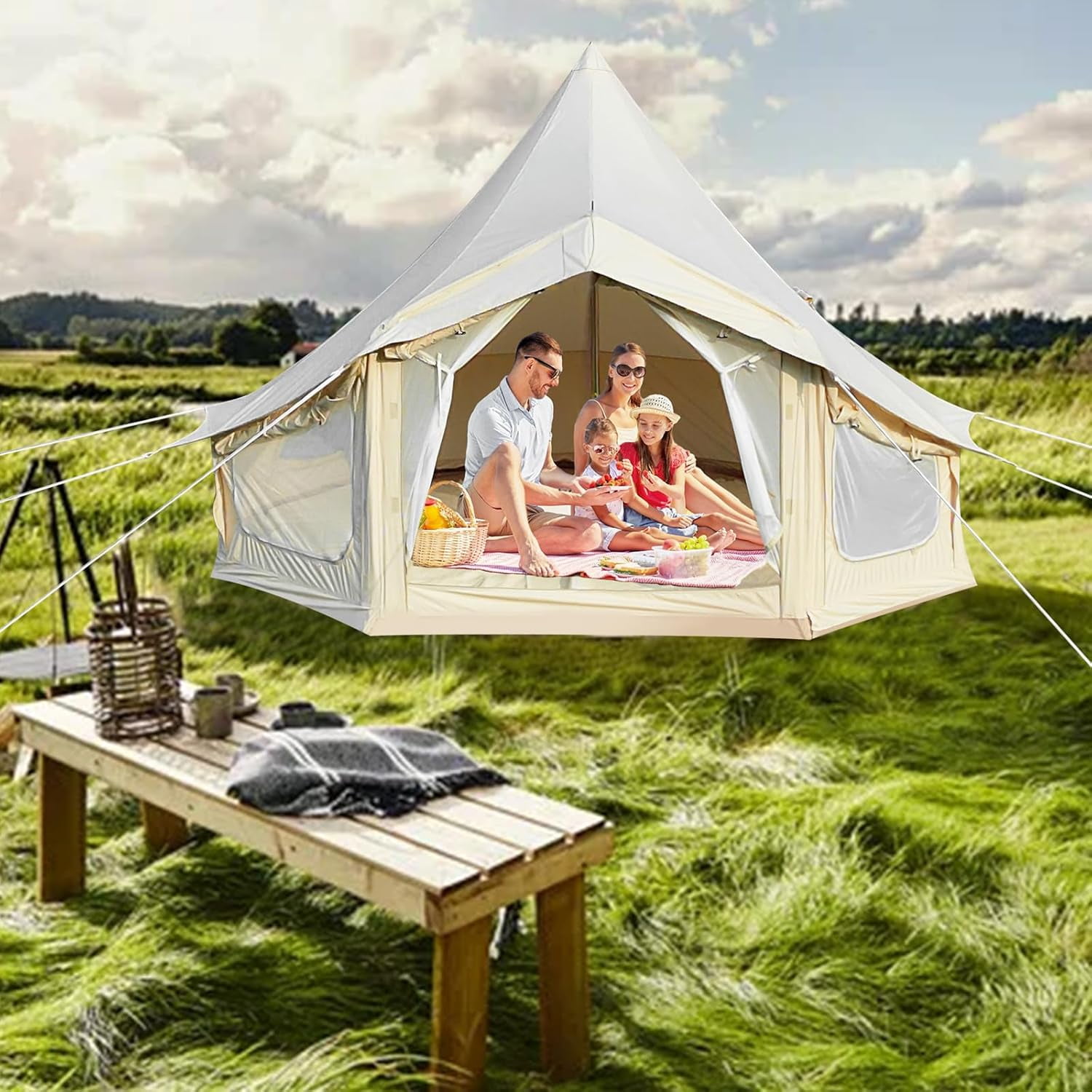 Screen House Tent Pop-Up, Canvas Bell Tent, Portable Screen Room Canopy ...