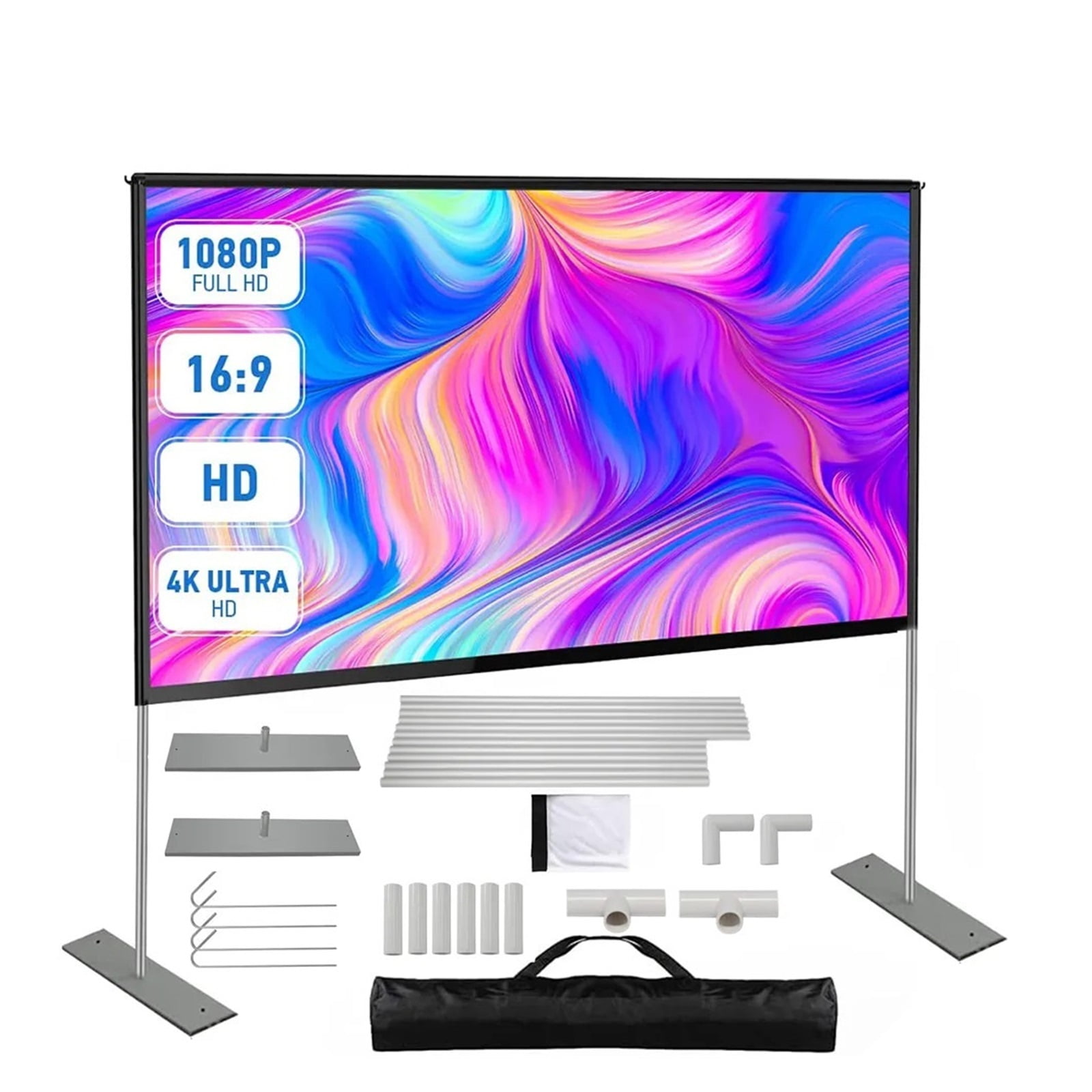 Screen Projector, 100 120 Inch Foldable Portable HD 2K 4K Projector ...