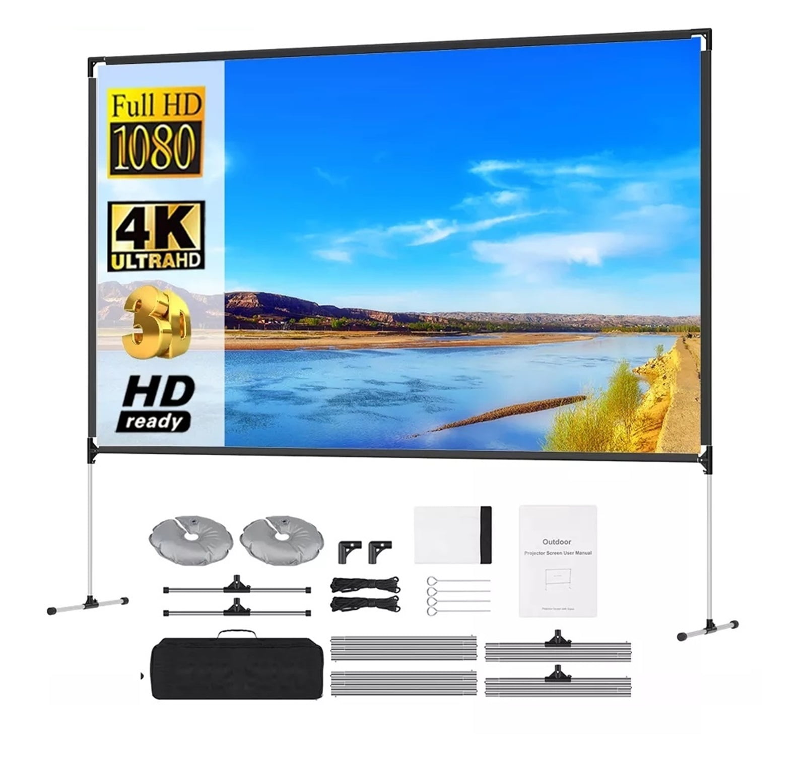 Screen Projector, Outdoor Projection Portable Screen With Stand 100 ...