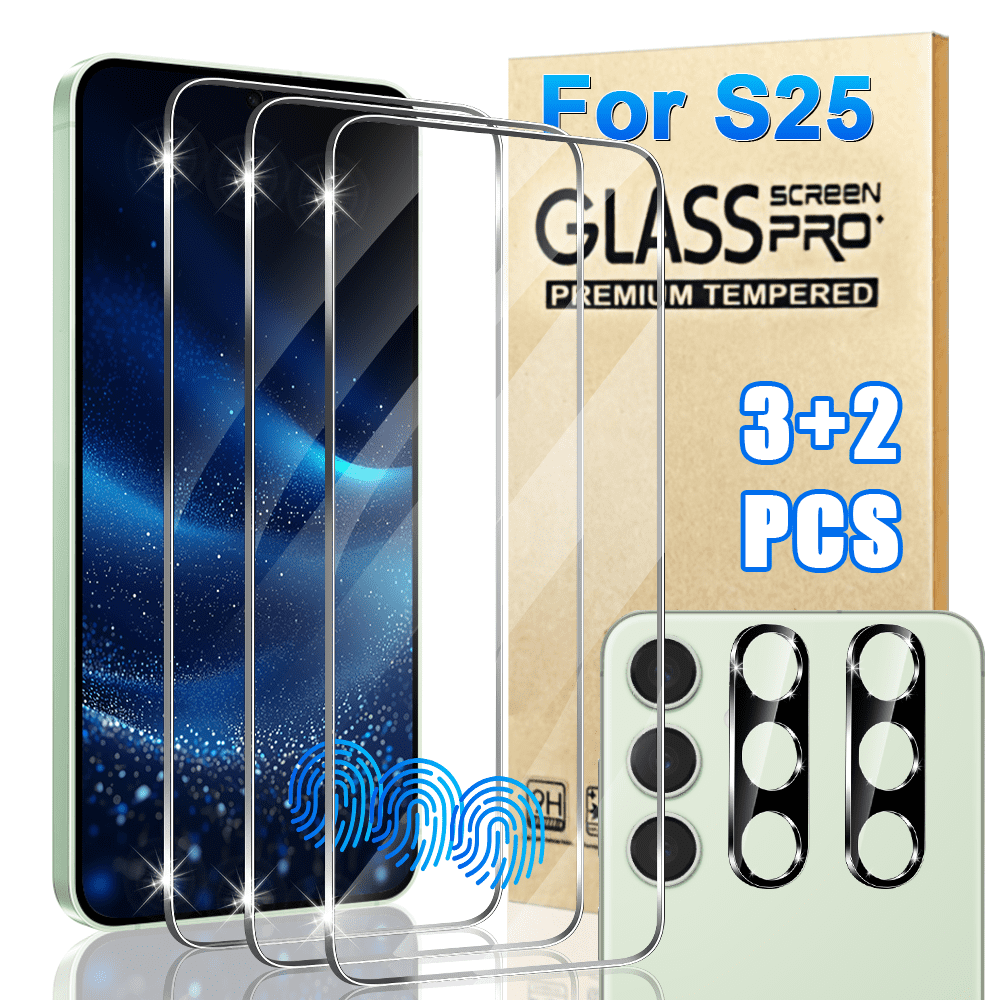 Screen Protector For Galaxy S25 3 Pack + 2 Pack Camera Lens Tempered ...