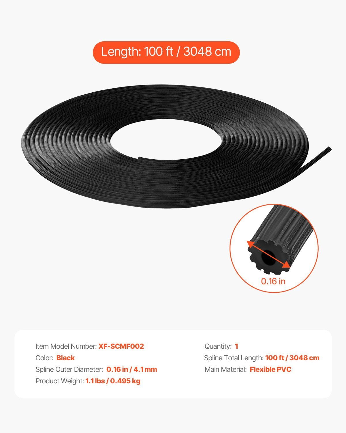 Screen Spline Retainer 100 Feet x 0.16 Inch Replacement Spline for ...