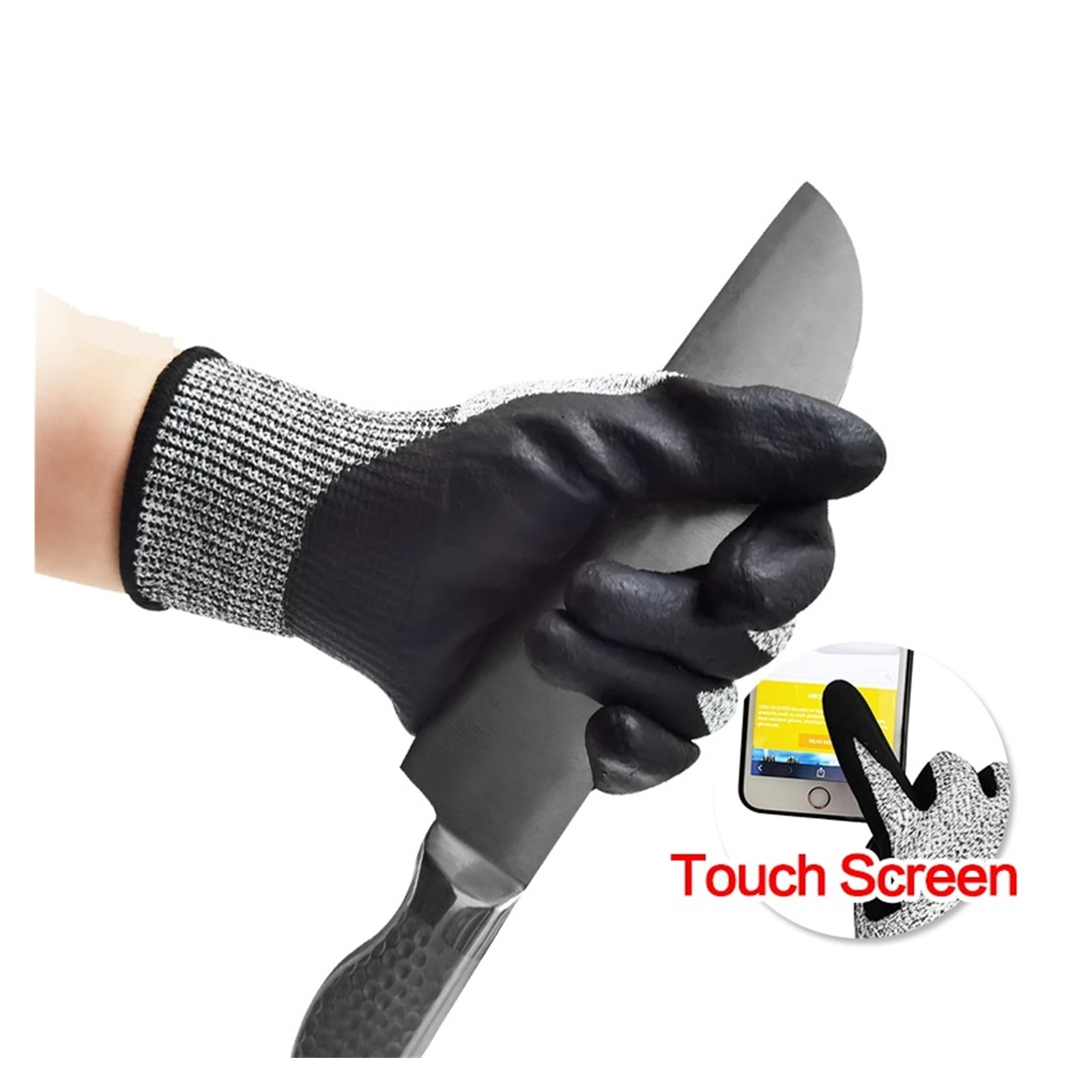 Screen Touch HPPE Foam Nitrile Coating Gloves Cut Resistant Work Safety Black Coated Work ...