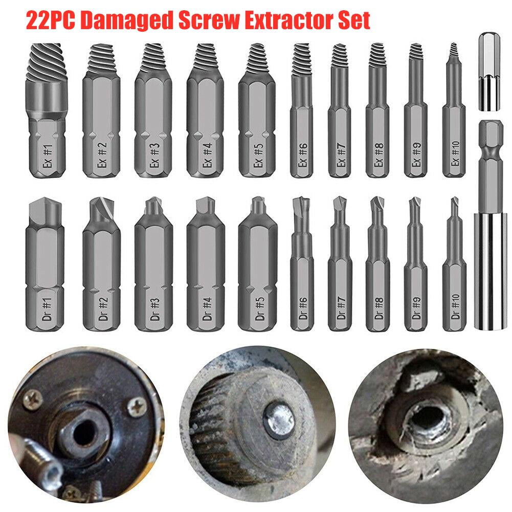 Screw Extractor Kit 22Pcs - High Speed Steel Drill Bits for Damaged ...
