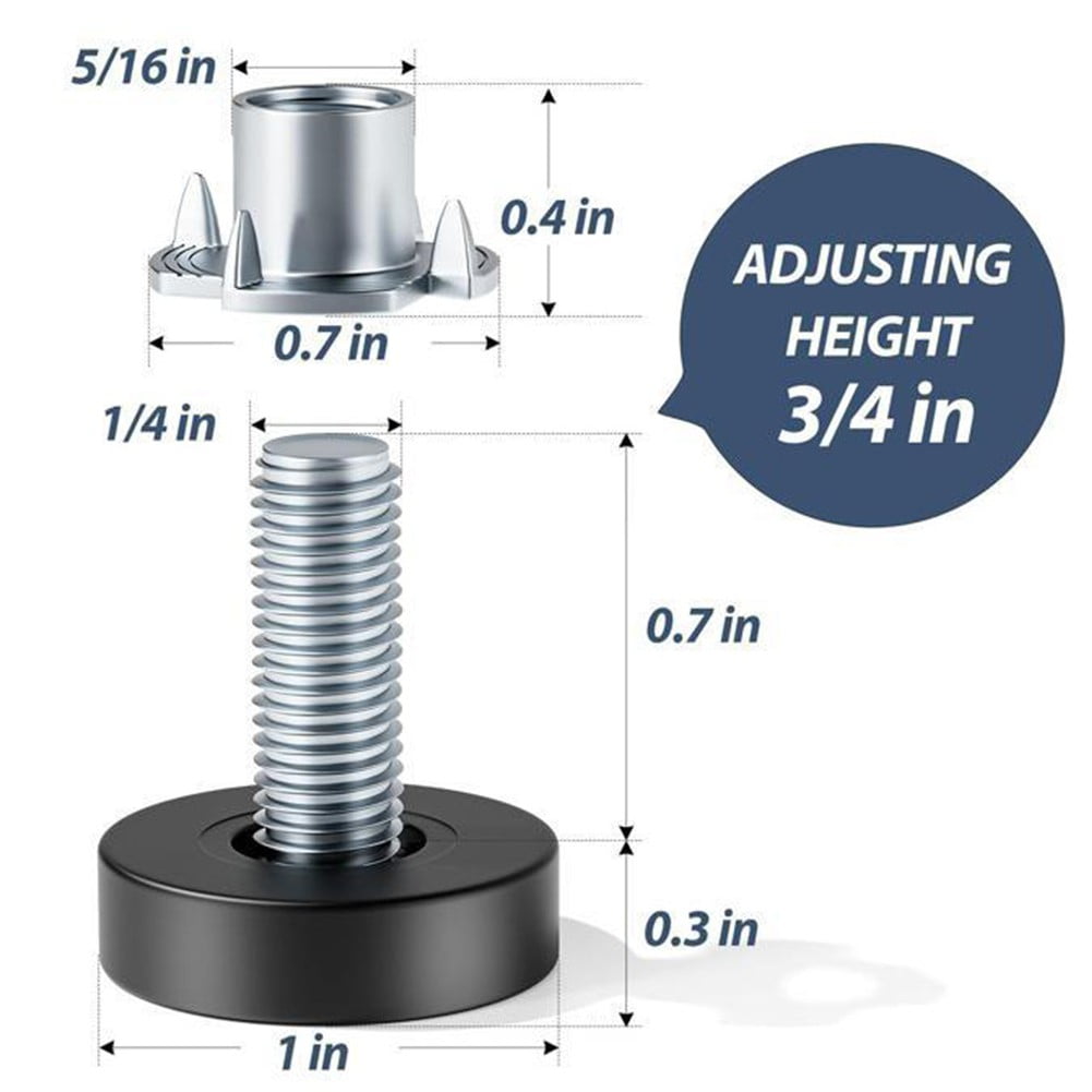 Screw In Adjustable Levelers Feet for Furniture Threaded Legs (8 Pack ...