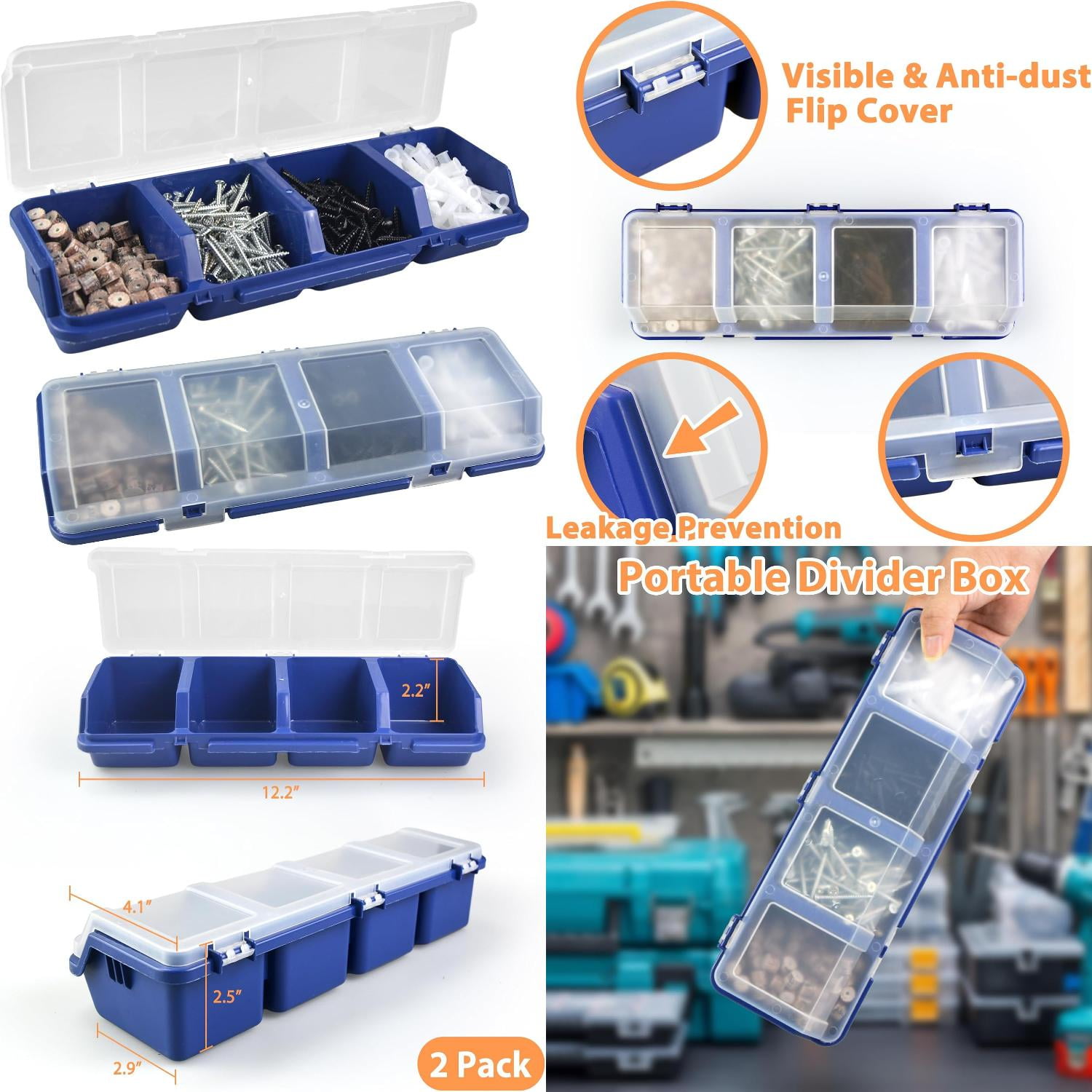Screw Organizer Storage Bins 2 Pack Stackable Bins with Lids Divider ...