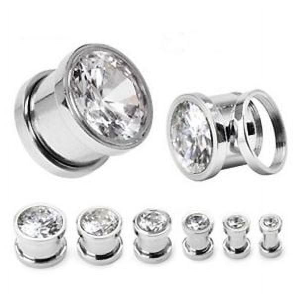 0g 8mm Steel Screw Fit Clear Gem Ear Plugs, Piercing Size 00 Gauge ...
