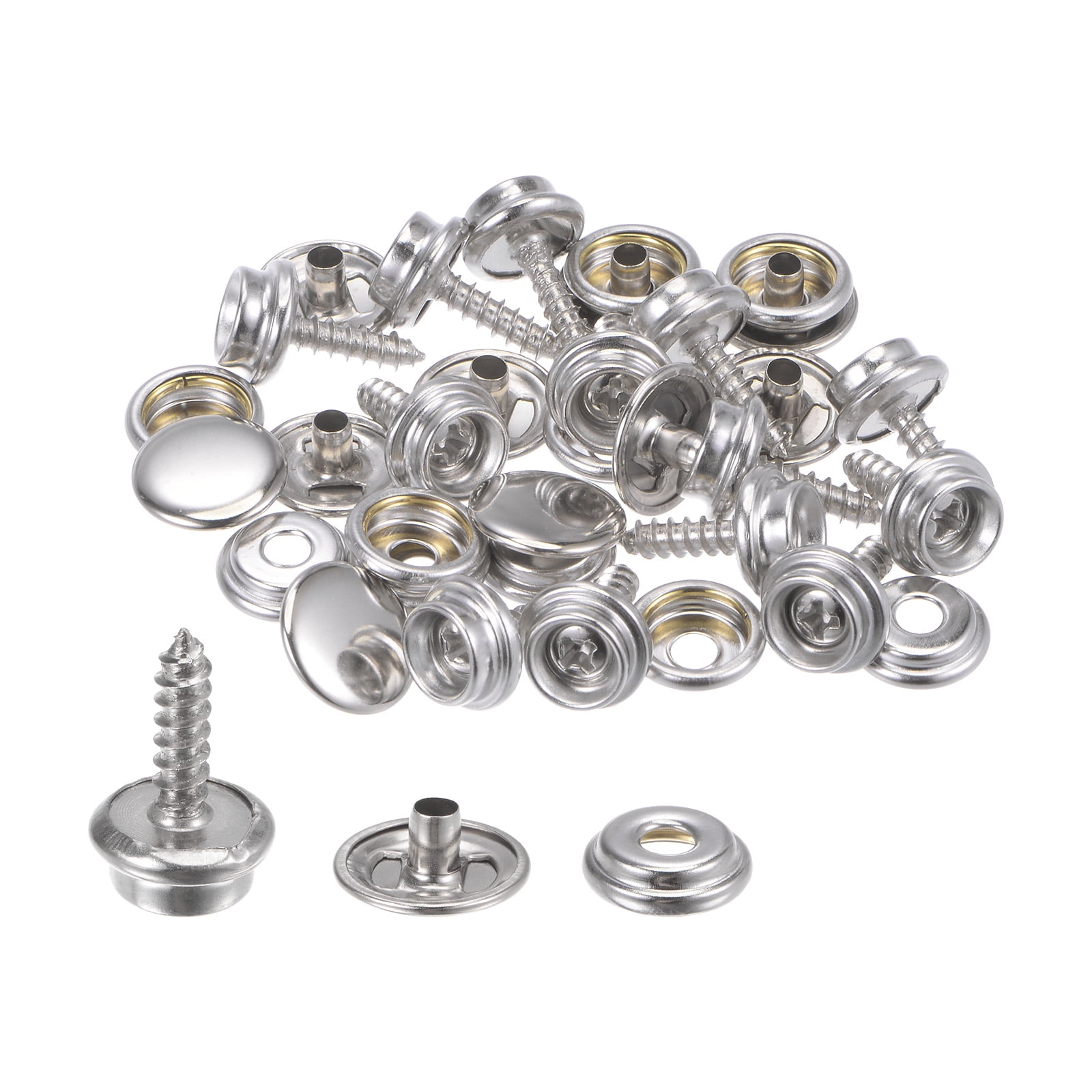 Screw Snap Kit Stainless Steel Snaps Button 15mm Silver Tone, 10 Sets ...