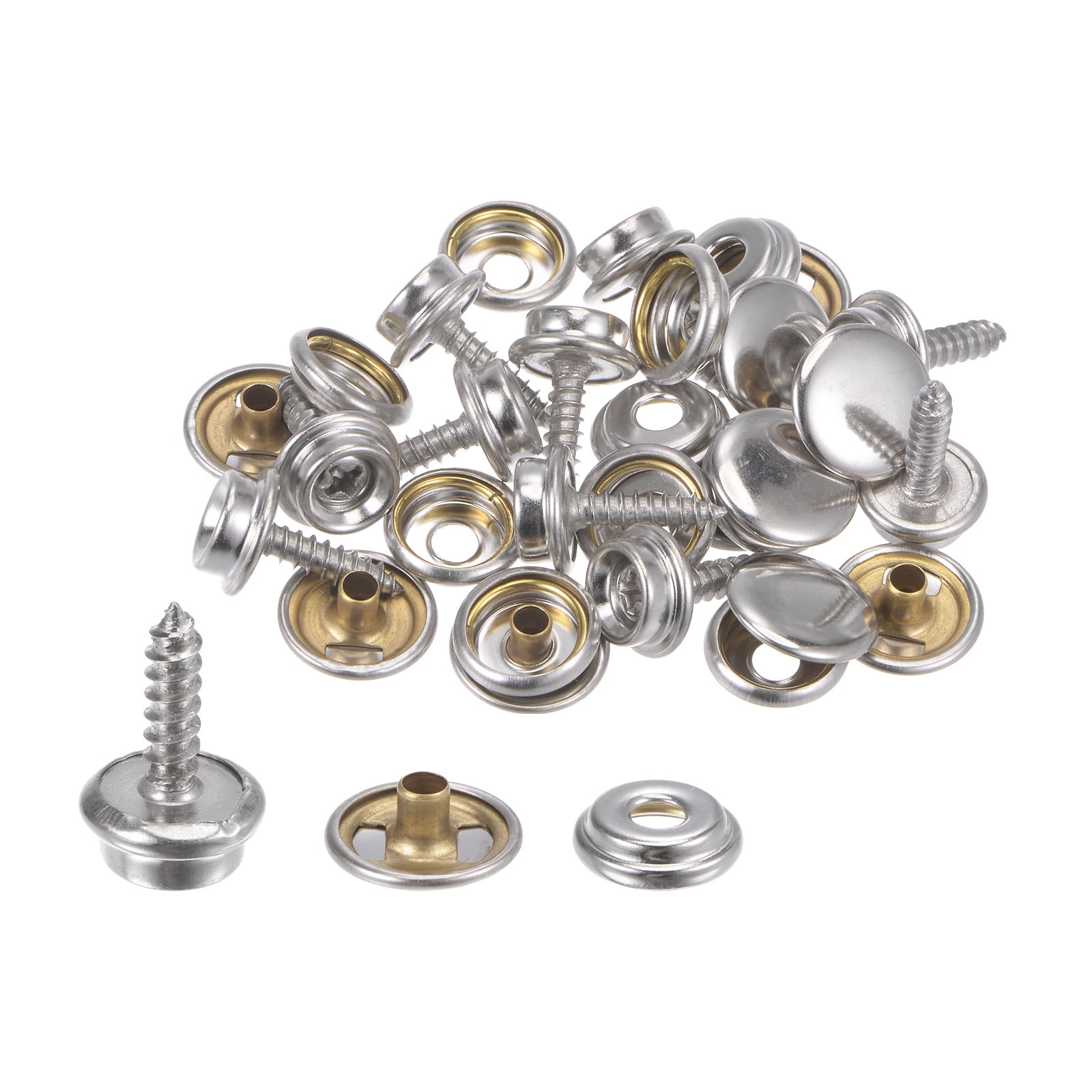 Screw Snap Kit Stainless Steel Snaps Button 15mm Silver Tone, 10 Sets ...