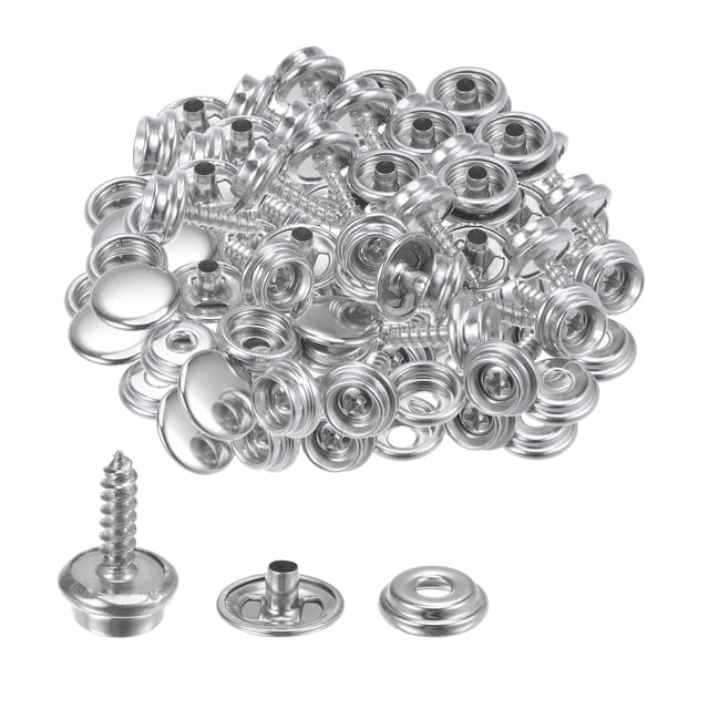 Screw Snap Kit Stainless Steel Snaps Button 15mm Silver Tone, 50 Sets ...