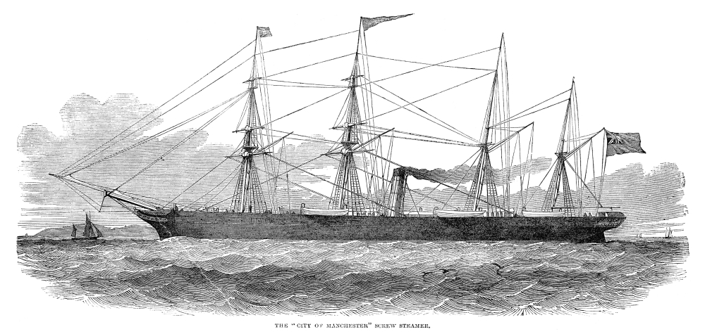Screw Steamship, 1851. /Nthe 'City Of Manchester' Screw Steamer ...