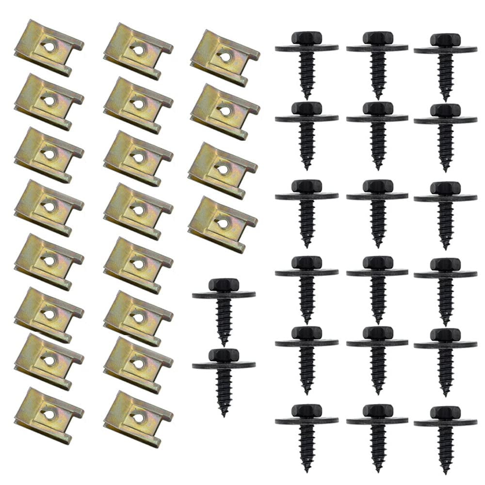 Screw and Nut Clip Kit 20 Sets Car Body Fender Screw Metal U-type ...
