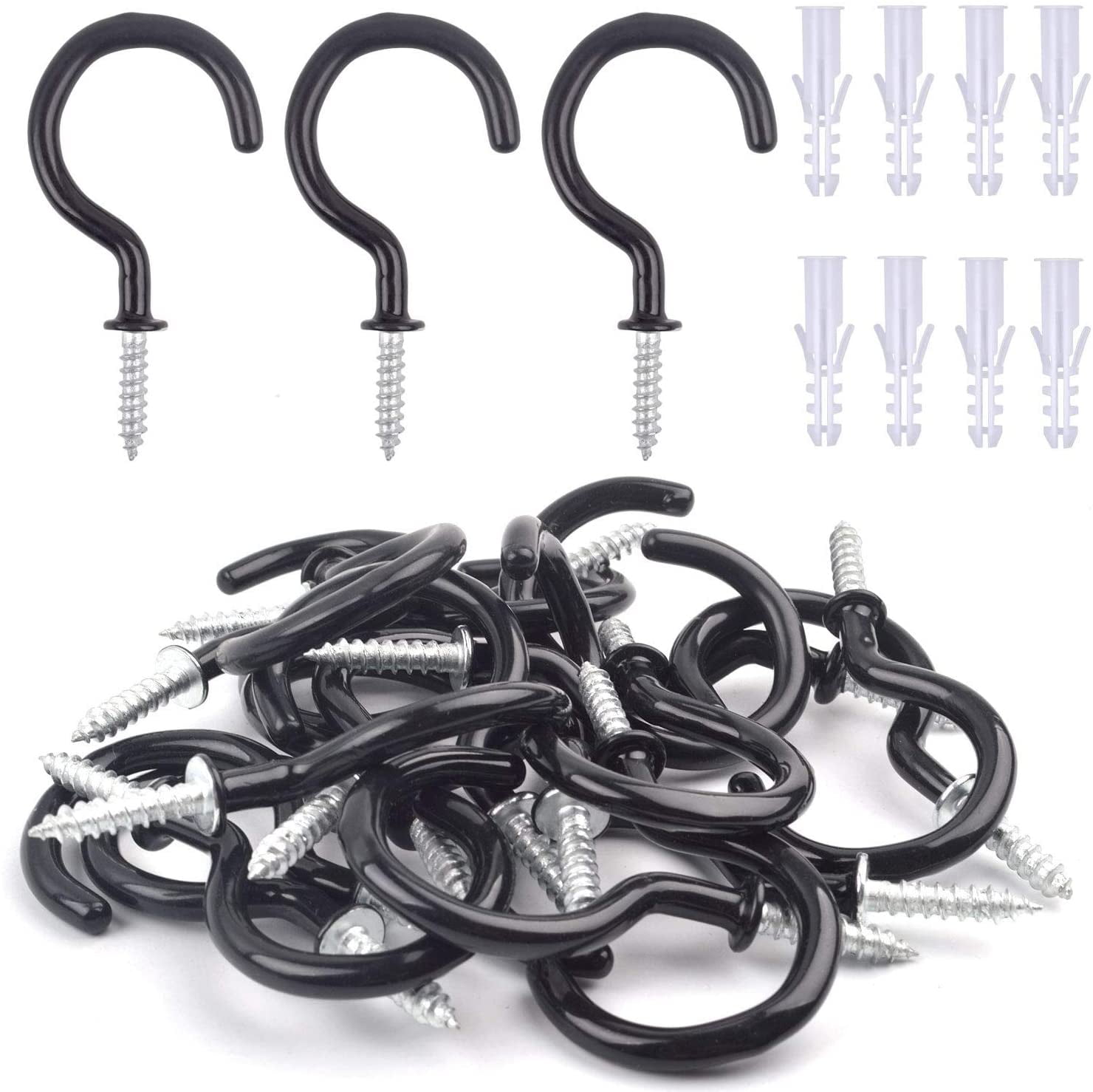 Screw-in Ceiling Hooks,20 Pieces Vinyl Coated Cup Hook Holder, 2-3/4 ...