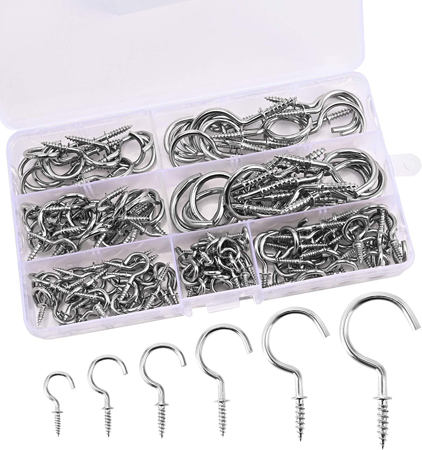 Screw in Hooks, 150 Pieces Screw in Hooks, 7 Sizes of Screw in Hooks ...