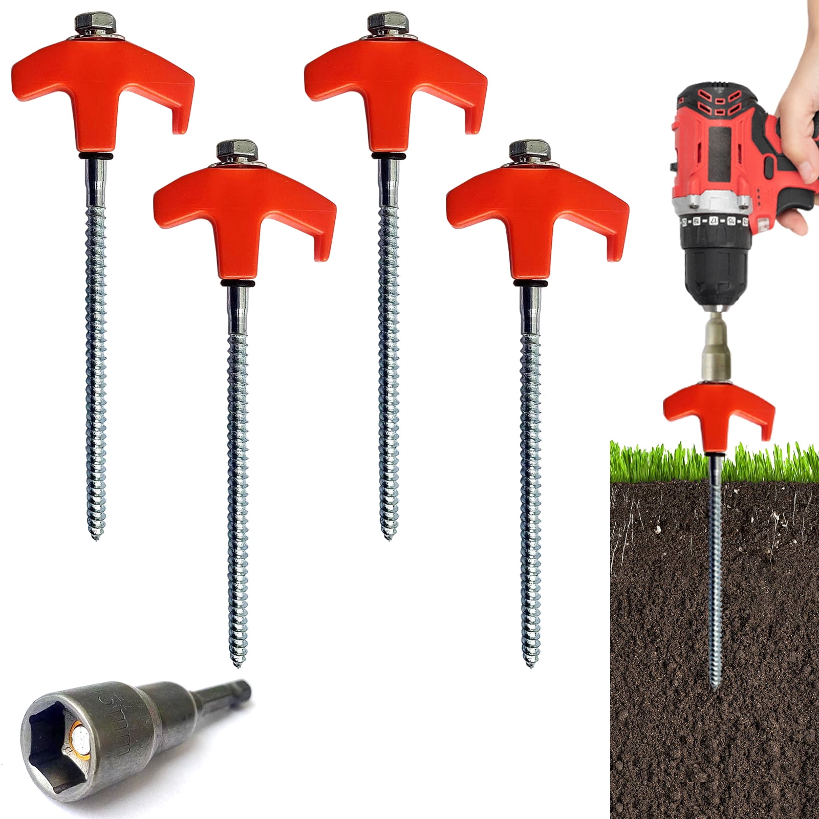 Screw in Tent Stakes Heavy Duty,8 Inch Ground Anchors Screw in,Metal ...