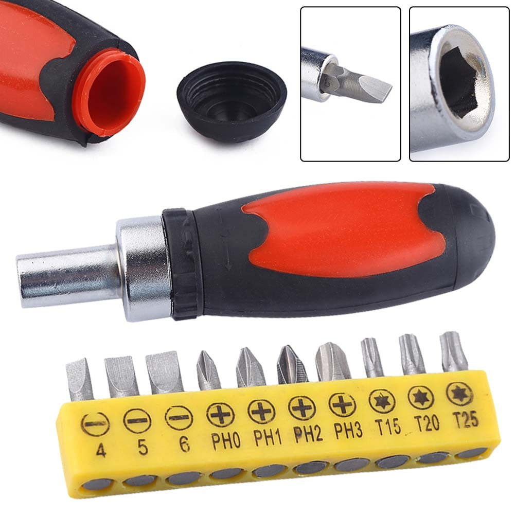 Screwdriver Ratchet Wrench Portable Tool with 10 Bits, 6.35mm Hex ...