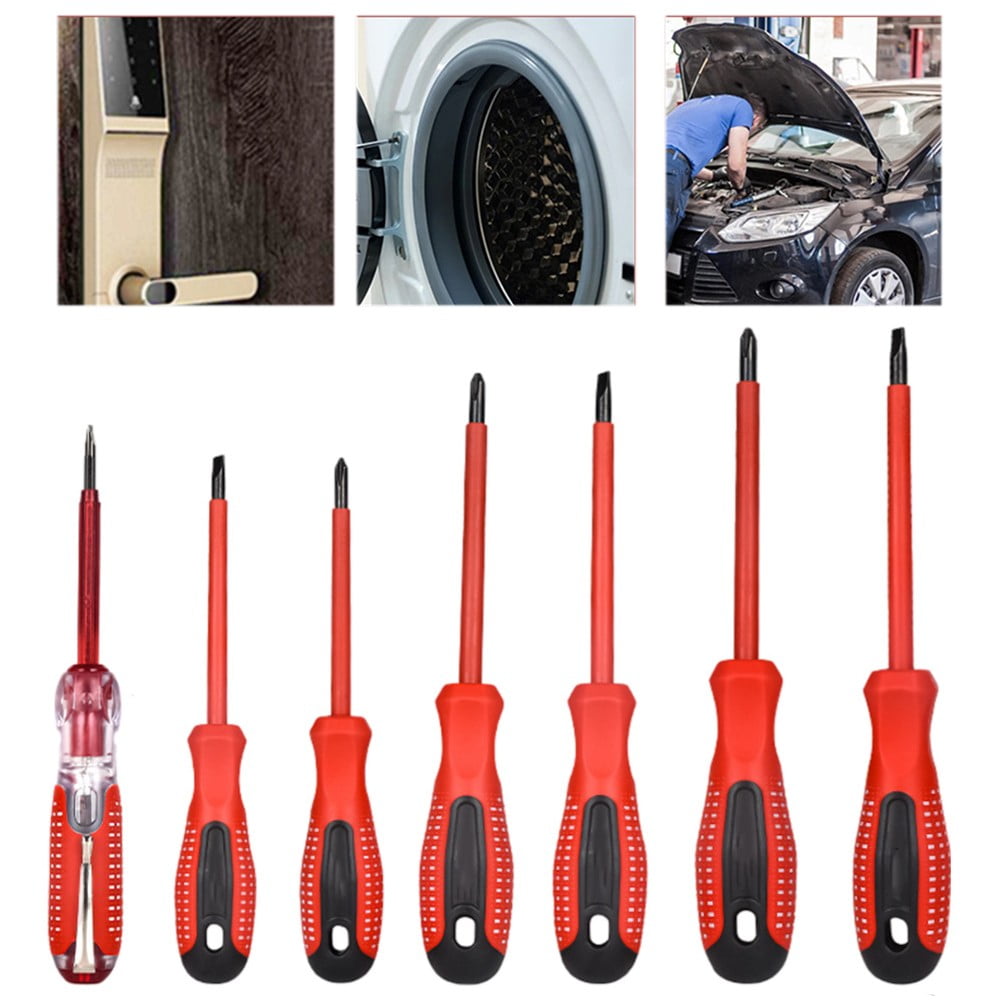 Screwdriver Set with Ergonomic Handles 7 Pieces Rated to 1000 Volts AC ...