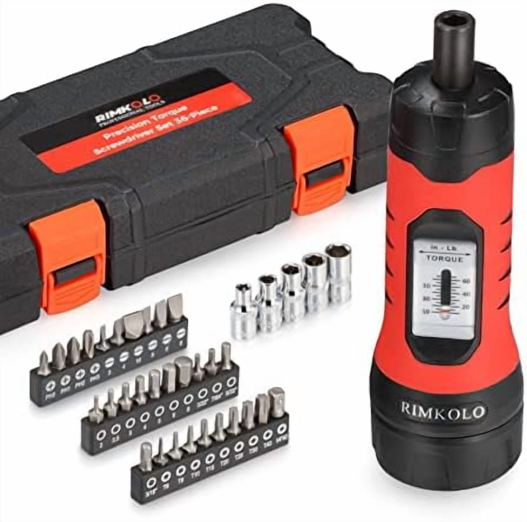 Screwdriver Wrench Set (10-65 In.lb ±1) with 29 S2 Alloy Bits & 5 Drive ...
