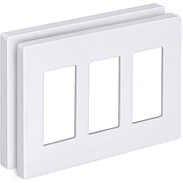 Screwless Wall plate 3-Gang Light Switch Outlet Face Cover White 2-Pack ...