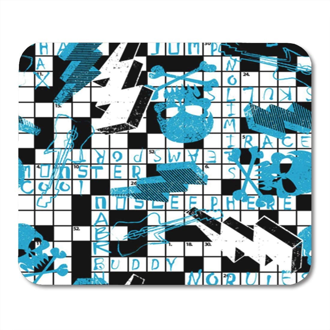 Scribble Crossword Puzzle Skulls and Lightning Bolts Boy Mousepad Mouse Pad Mouse Mat 9x10 inch ...