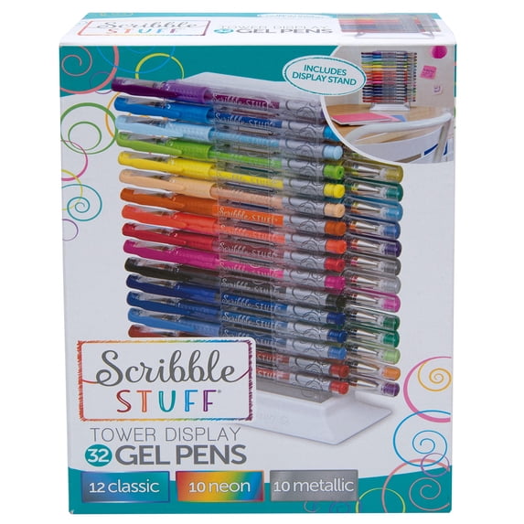Scribble Stuff Gel Pens – 32 Count Tower, Assorted Colors, Smooth ...